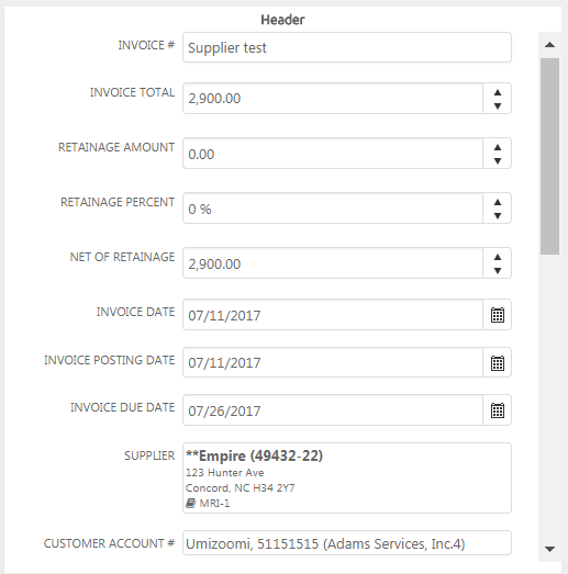 AvidInvoice: Invoice Header Detailed View