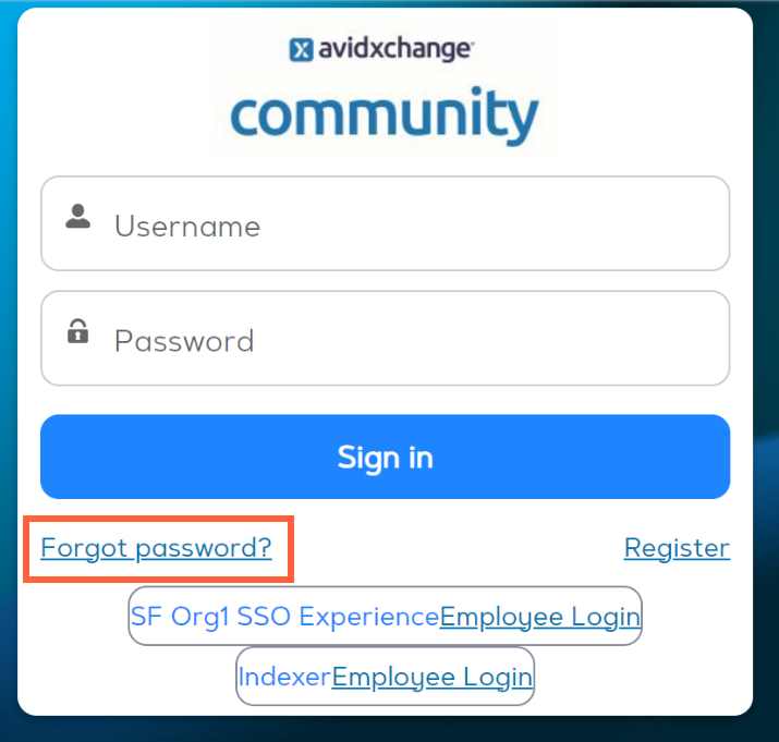 AvidXchange: Reset Community Password