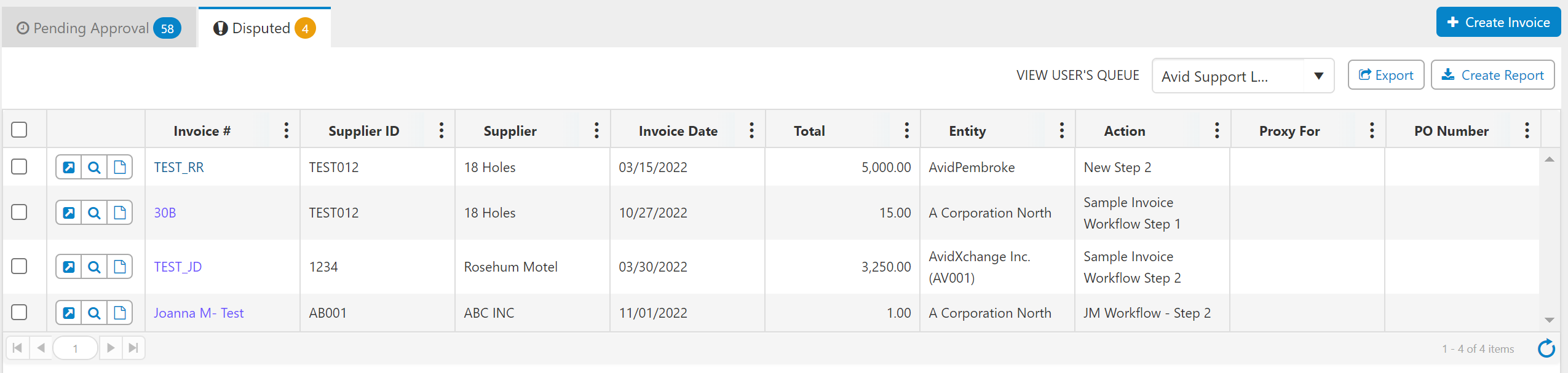 AvidInvoice: Disputed Queue