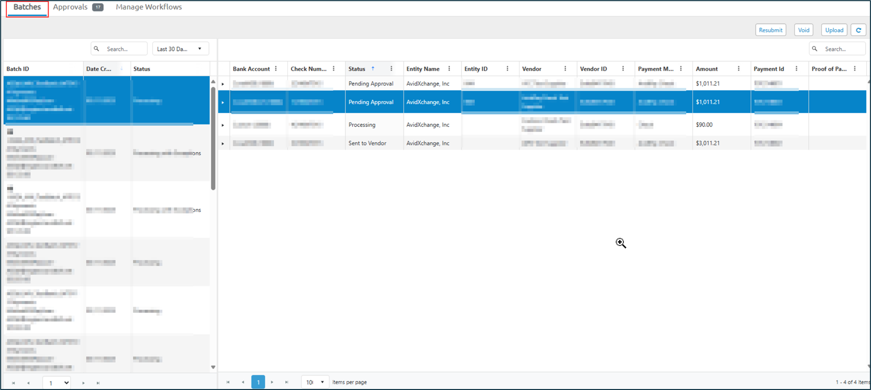 AvidPay: Batches Tab